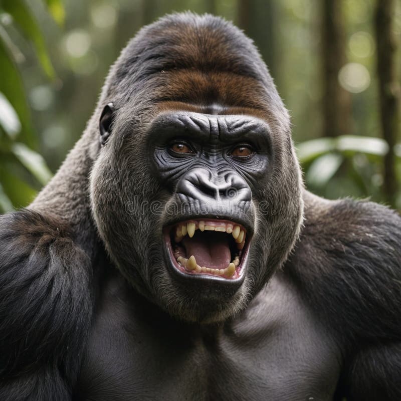 Wild Power Intense Gorilla Portrait in Lush Jungle Setting Stock ...