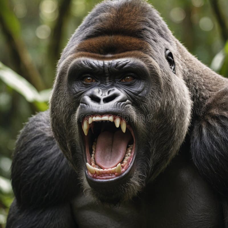 Wild Power Intense Gorilla Portrait in Lush Jungle Setting Stock ...