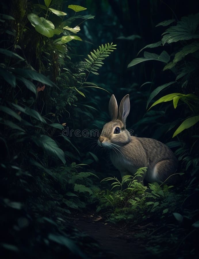 A Wild Rabbit in Dark Jungle Stock Image - Image of animal, wildlife ...