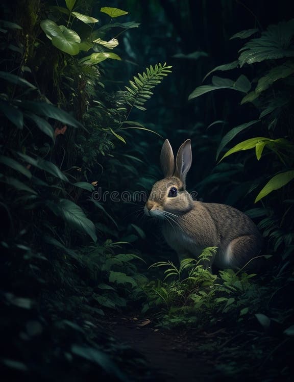 A Wild Rabbit in Dark Jungle Stock Image - Image of animal, wildlife ...