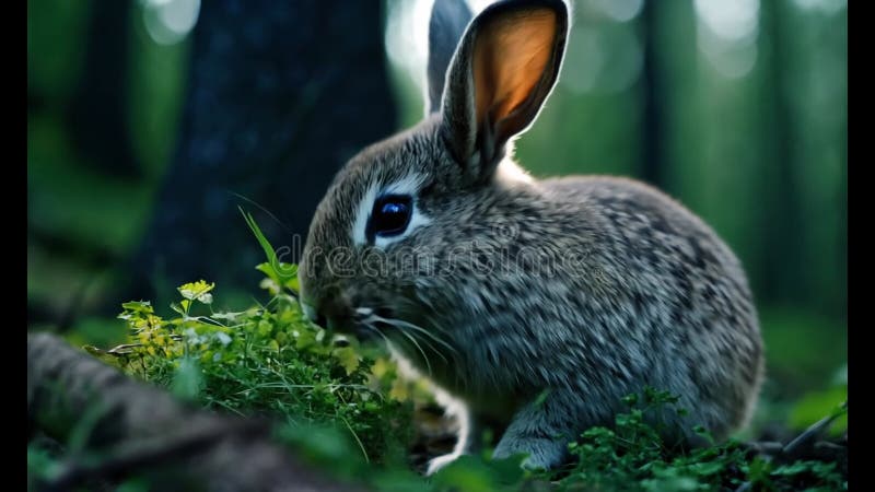 Wild Rabbit Enjoys a Leafy Meal in Its Natural Habitat Stock Footage ...