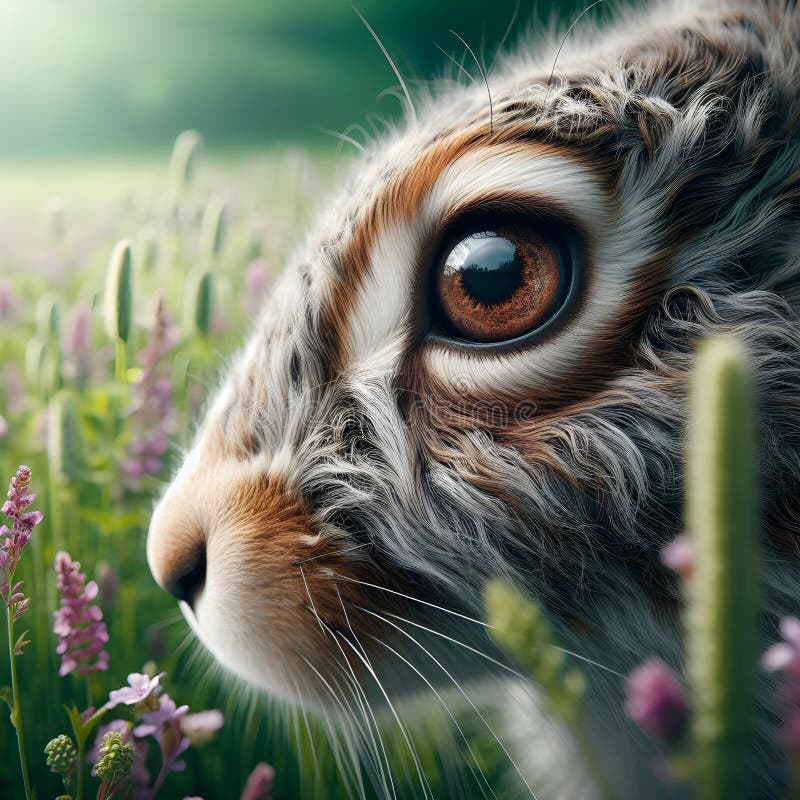 Wild Rabbit Exploring a Meadow with Purple Flowers Stock Illustration ...