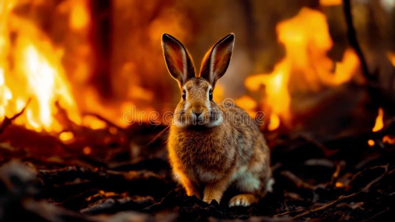 Wild Rabbit among Flames in a Forest Fire Setting Stock Footage - Video ...