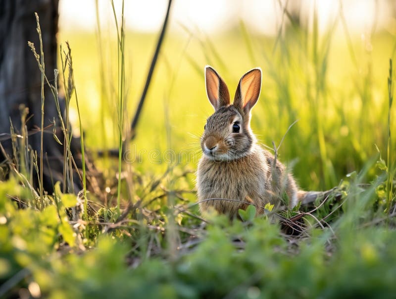 Wild Rabbit in the Grass Made with Generative AI Illustration Stock ...
