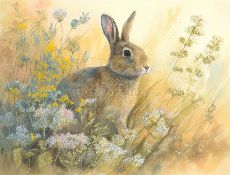 A Wild Rabbit Hops through a Field of Wildflowers. AI Generation Stock ...
