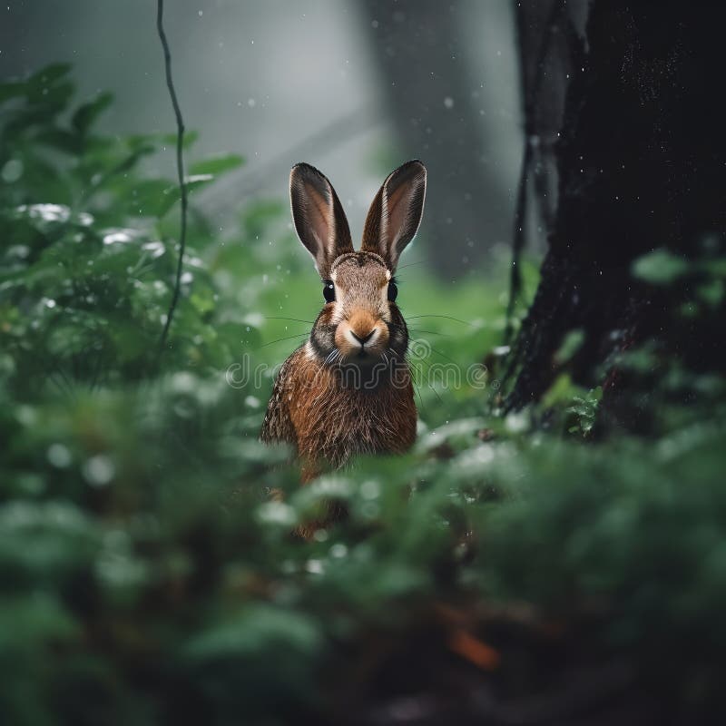 Wild Rabbit in Rain Forest, Image Ai Generated Stock Illustration ...
