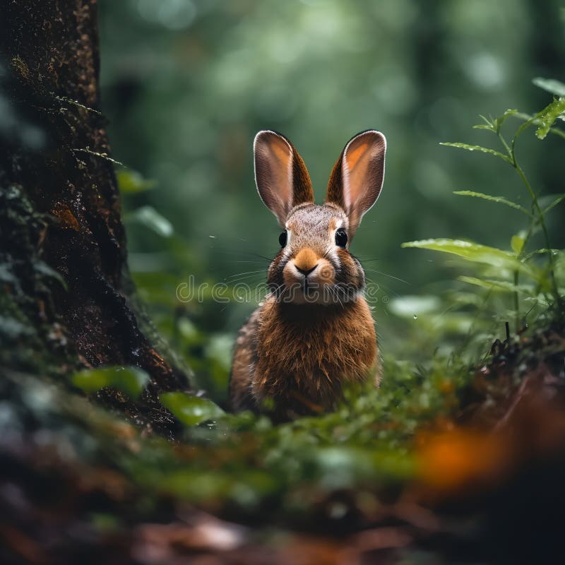 Wild Rabbit in Rain Forest, Image Ai Generated Stock Illustration ...