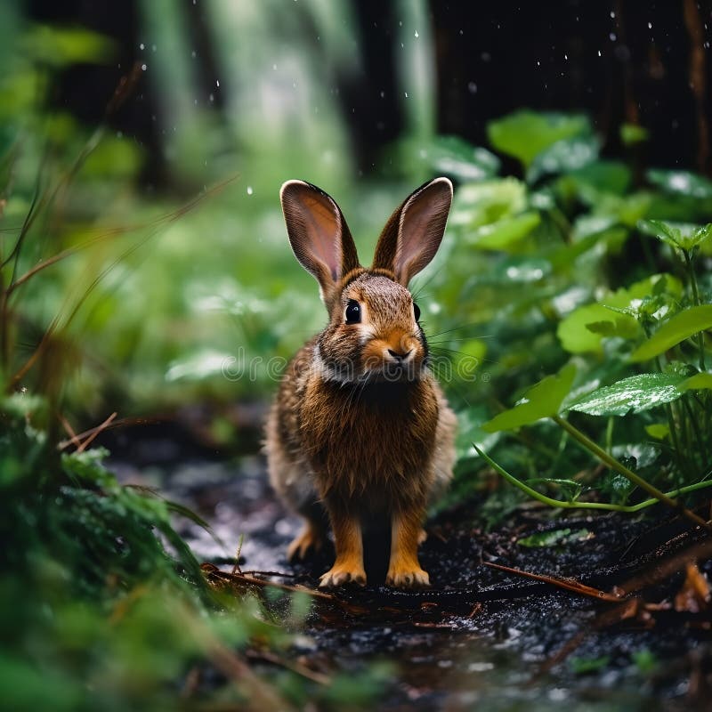 Wild Rabbit in Rain Forest, Image Ai Generated Stock Illustration ...