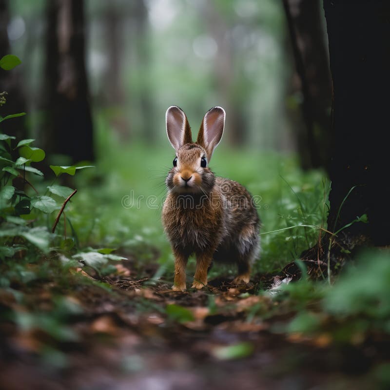 Wild Rabbit in Rain Forest, Image Ai Generated Stock Illustration ...