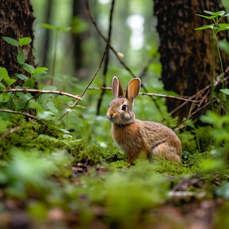 Wild Rabbit in Rain Forest, Image Ai Generated Stock Illustration ...
