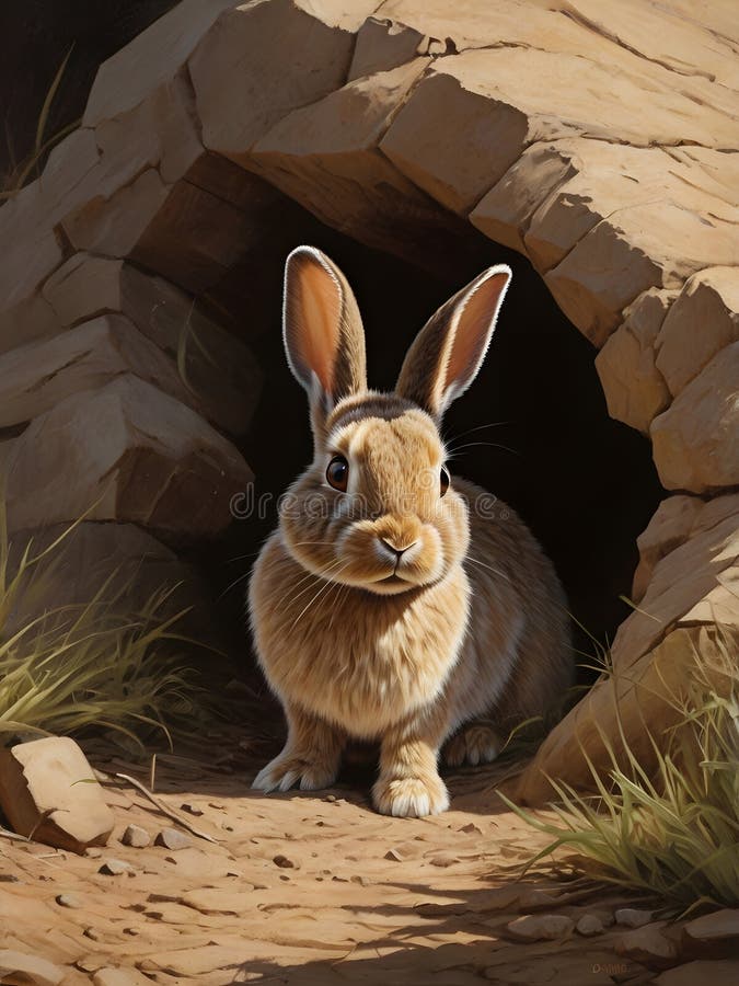 Wild Rabbit Resting in a Desert Burrow Stock Illustration ...