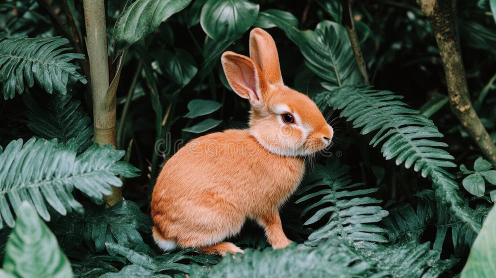 A Wild Rabbit Stands, Enveloped by the Warm Sunlight in the Forest ...