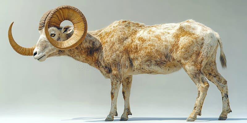 Wild Ram with Impressive Twisted Horns Standing on a Light Background ...