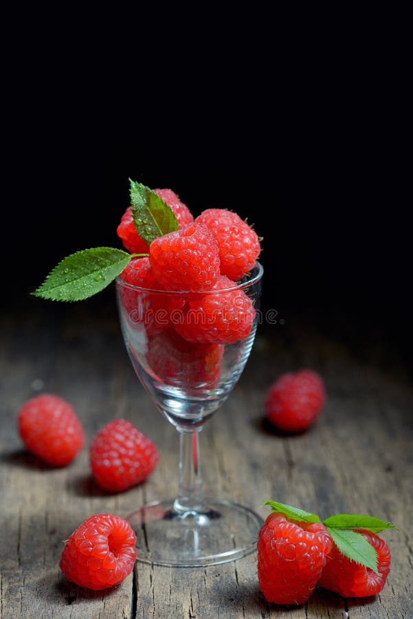 Wild Raspberry in Small Glass and Leaves Stock Photo - Image of sweet ...