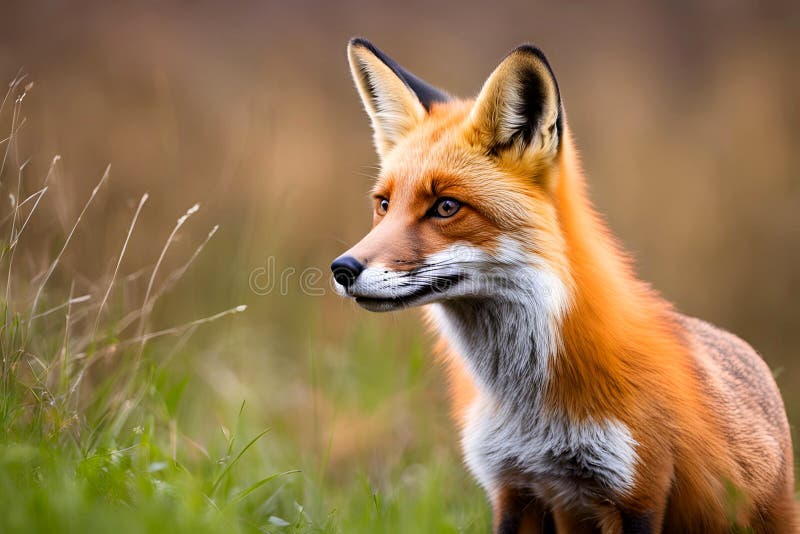 Wild red fox in the field. stock illustration. Illustration of camera ...