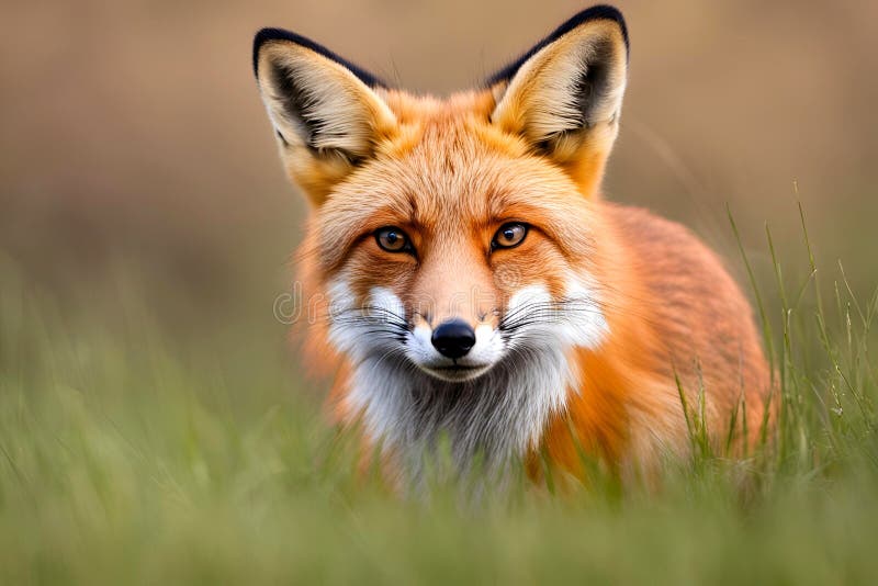 Wild red fox in the field. stock illustration. Illustration of outdoor ...