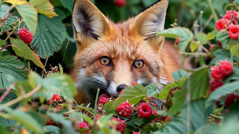 Wild Red Fox Hiding in Raspberry Bushes Stock Video - Video of ...