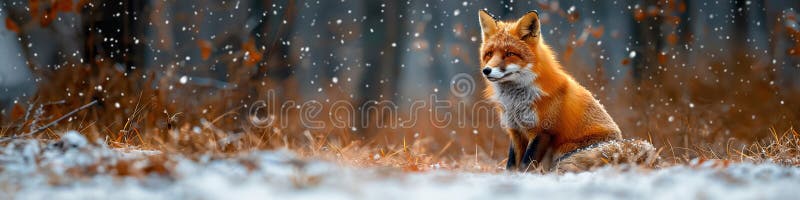 Red Fox in Winter in Forest with Snow Stock Photo - Image of looking ...