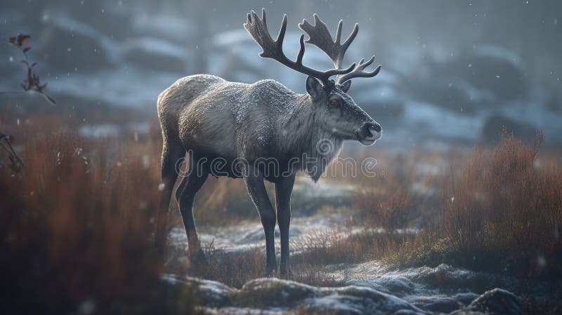 Wild Reindeer, Digital Art Illustration, Generative AI Stock ...