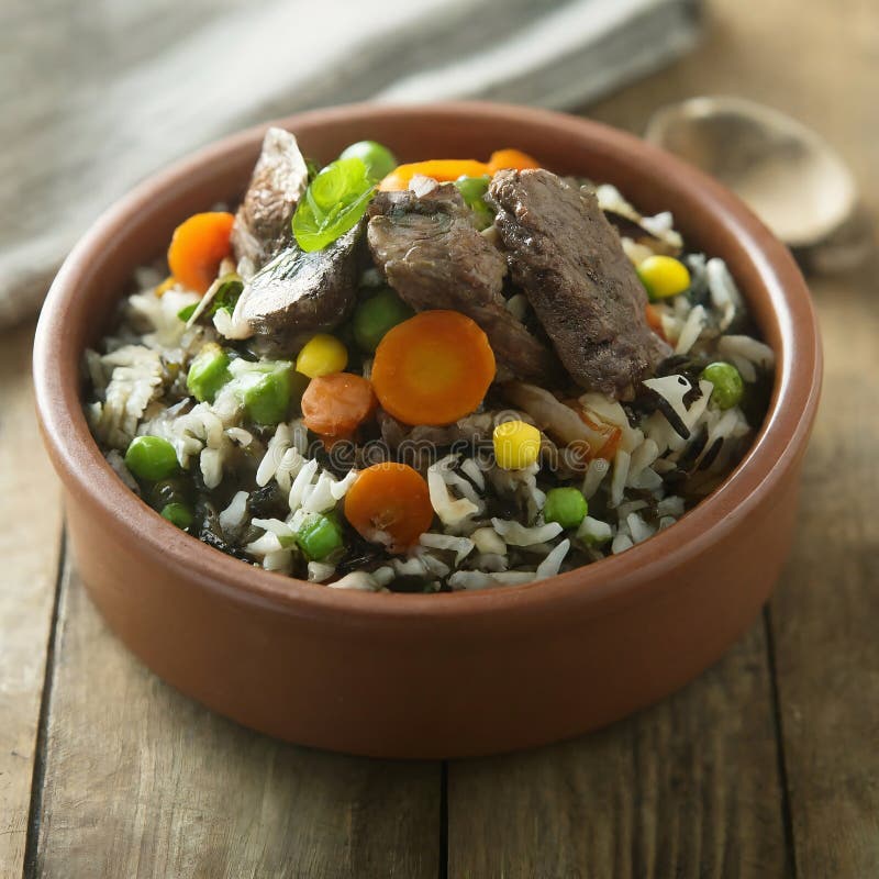 Wild Rice with Beef and Vegetables. Stock Illustration - Illustration ...