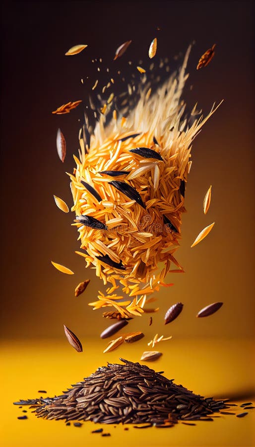 Wild Rice Creatively Falling-Dripping Flying or Splashing on Yellow ...