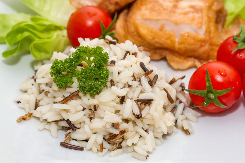 Wild rice with salmon stock photo. Image of vegetables - 36176982