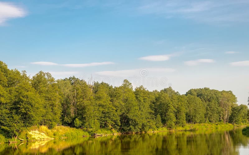 A Wild River with Banks Covered with Dense Forests in the Middle of ...