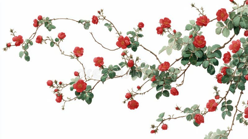 Wild Rose Vines Climbing in Curved Spirals Minimal on White Stock Photo ...