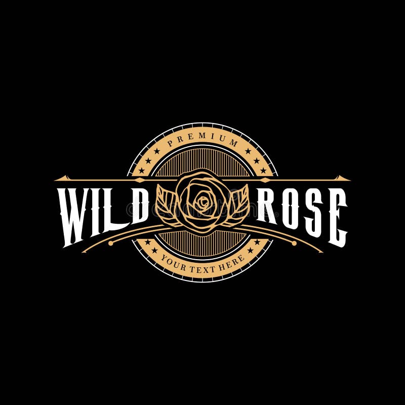Wild Rose Vintage Logo Design Stock Illustration - Illustration of ...