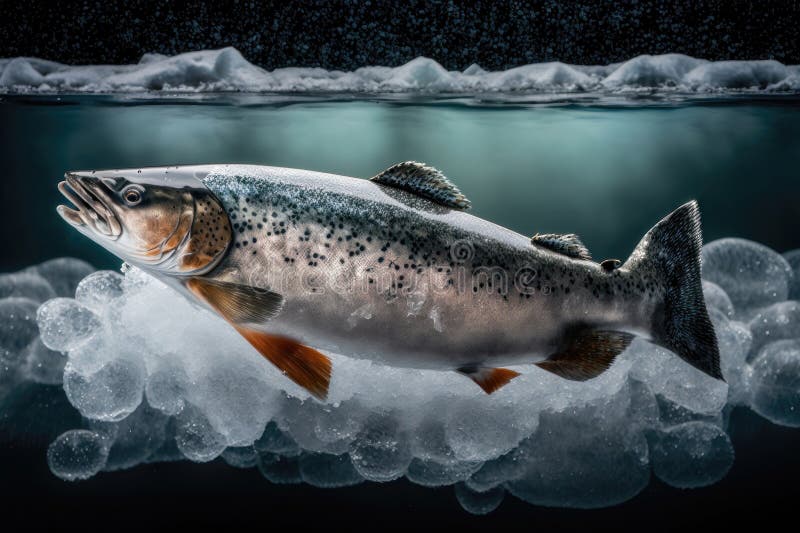 Wild Salmon on Ice. AI Generated Stock Image - Image of meat, cooking ...