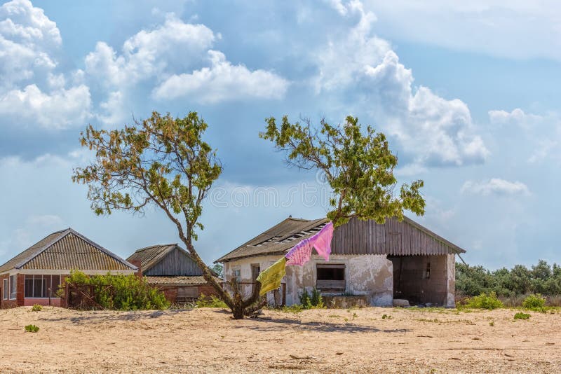 Wild Sand Beach on the Background of an Abandoned Farm Stock Photo ...