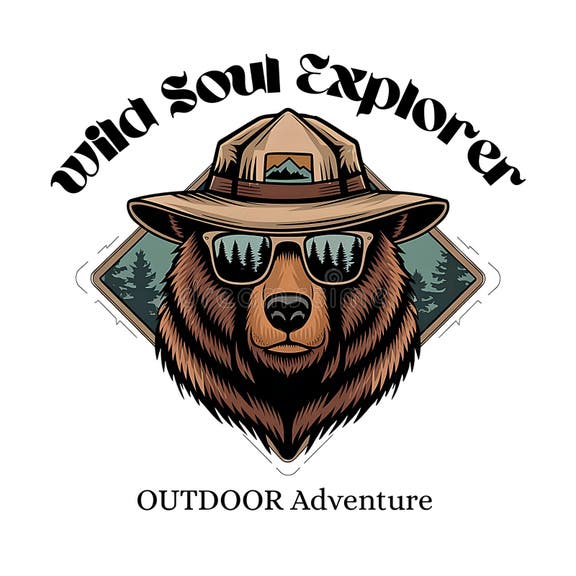 Wild Soul Explorer - Bear with Hat Outdoor Adventure Stock Illustration - Illustration of brand ...