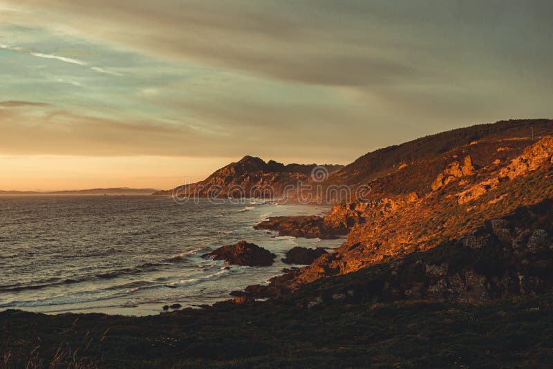 Wild Spanish Coast during the Sunset Stock Image - Image of color ...