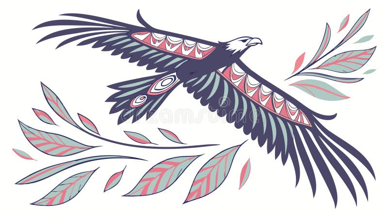 Wild Spirit: Stylized Eagle Soaring Over Decorative Branches, Vector Design Generative AI Stock ...