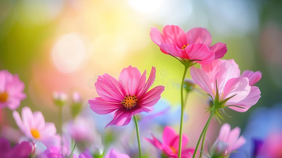 Wild Spring Flowers with Blur Effect Stock Illustration - Illustration ...