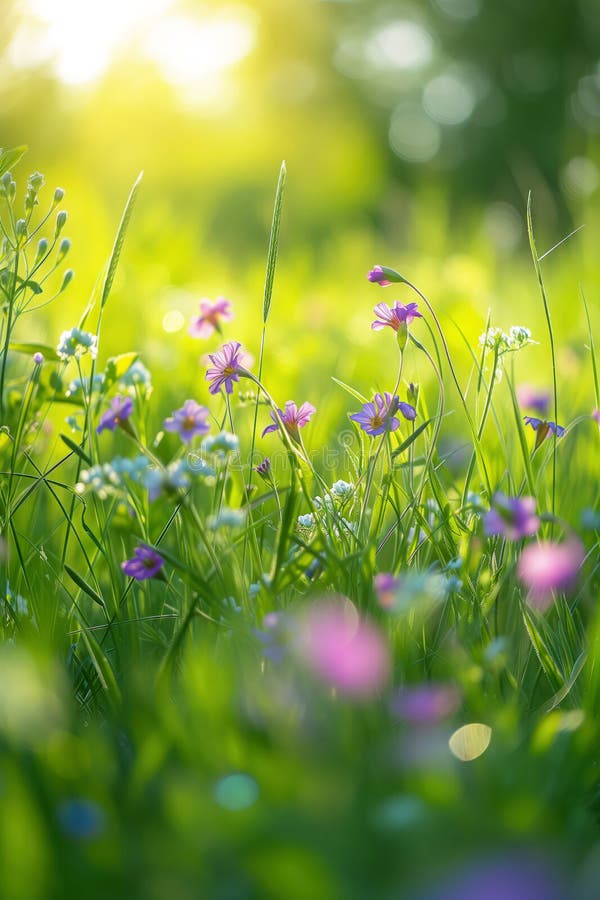 Wild Spring Flowers with Blur Effect Stock Illustration - Illustration ...