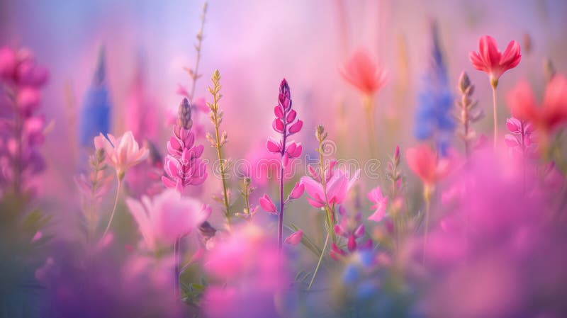 Wild Spring Flowers with Blur Effect Stock Illustration - Illustration ...