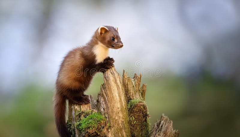 Wild Stone Marten Perched on Ancient Tree in Enchanted Forest at ...