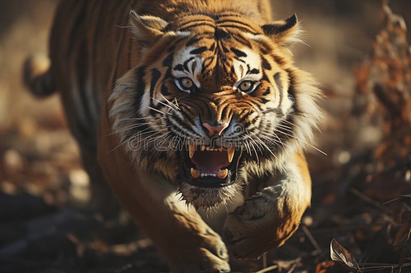 Wild Tiger Chasing Its Prey with an Angry Face Stock Illustration ...