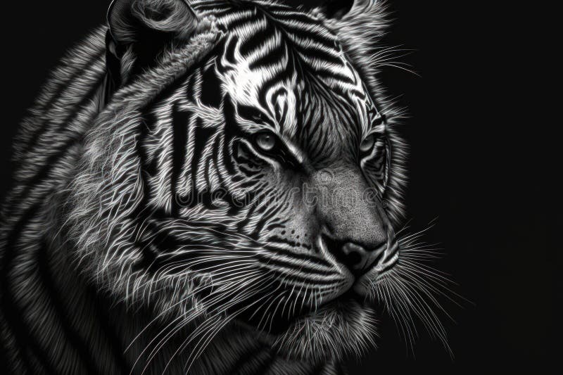 Wild Tiger Head in Black and White Stock Illustration - Illustration of ...