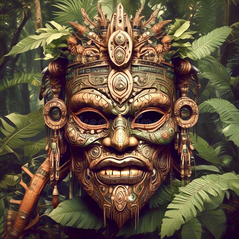 Wild tribe mask in jungle stock illustration. Illustration of colorful ...