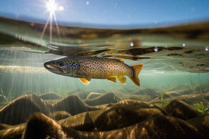 Wild Trout Underwater Generative AI Stock Illustration - Illustration ...