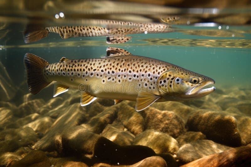 Wild Trout Underwater Generative AI Stock Illustration - Illustration ...