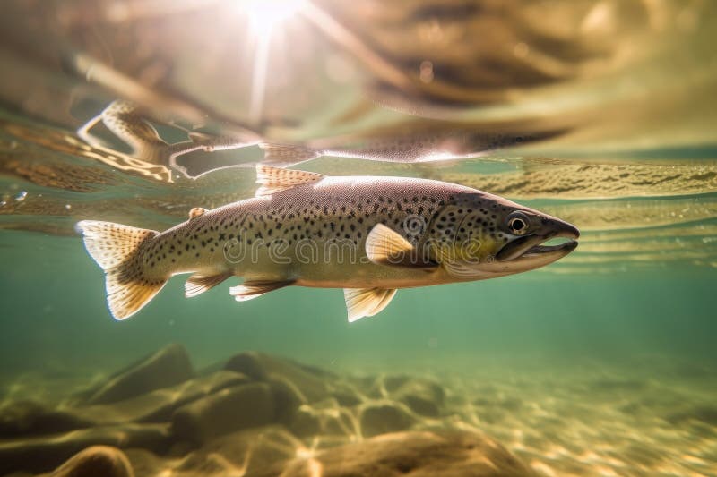 Wild Trout Underwater Generative AI Stock Illustration - Illustration ...