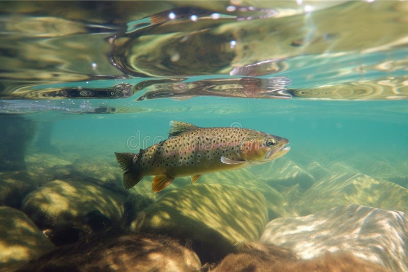 Wild Trout Underwater Generative AI Stock Illustration - Illustration ...