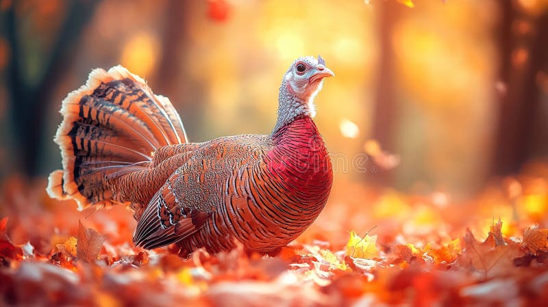 A Wild Turkey Hen Standing in Autumn Leaves Stock Illustration ...