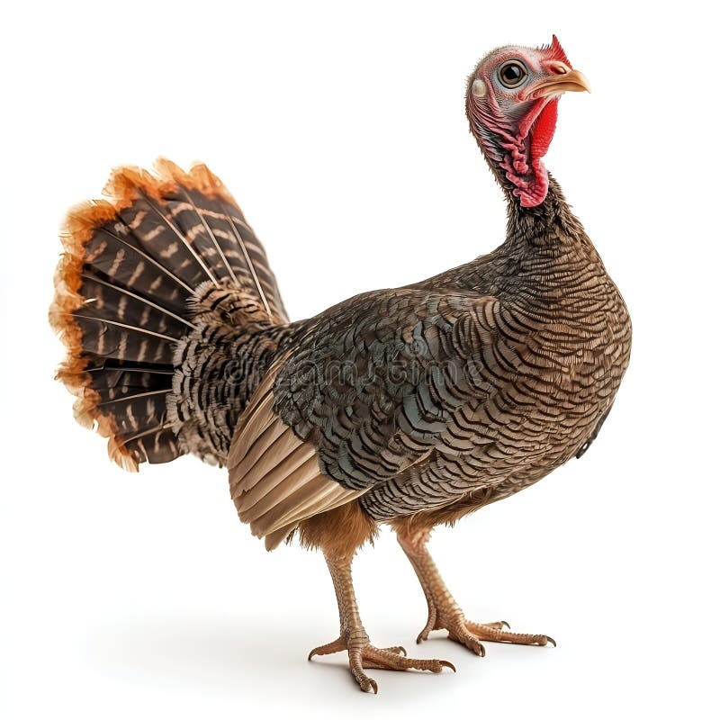 A Wild Turkey Isolated on White Background Showing Detailed Feathers ...