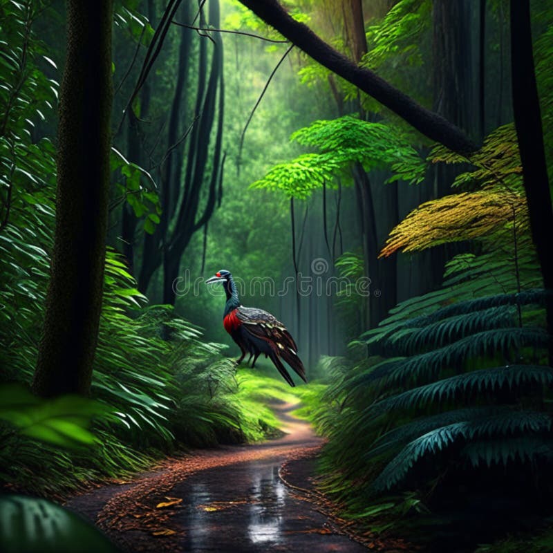 Wild Turkey Walking on a Path through a Green Forest. Panorama AI ...