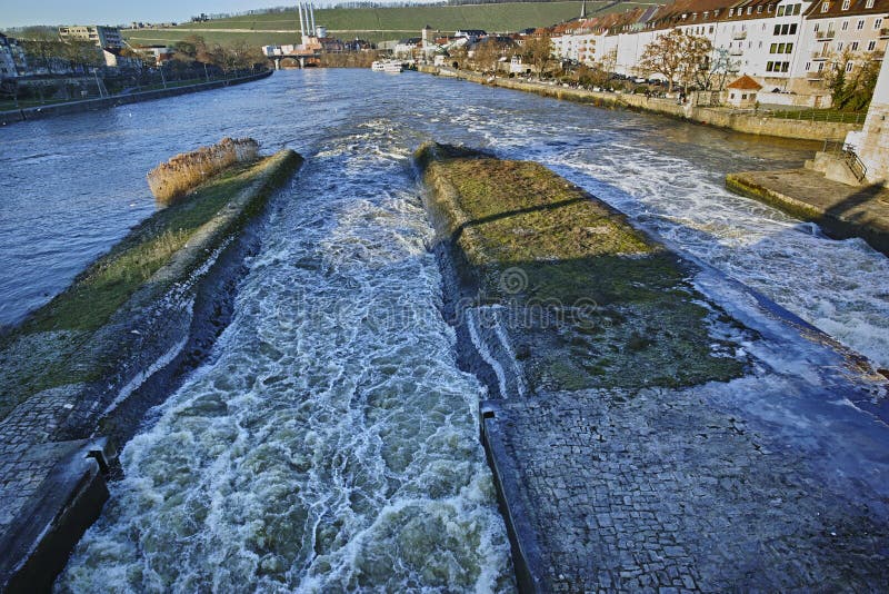 Wild Water at the Main Bridge of Wurzburg Stock Image - Image of ...