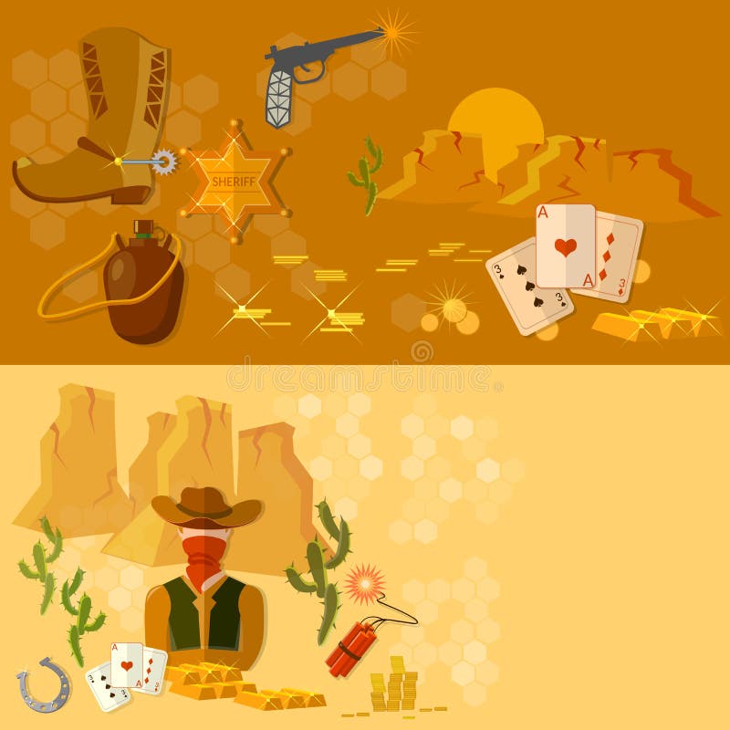 Wild West Banners Western Cowboy Landscape Stock Vector - Illustration ...